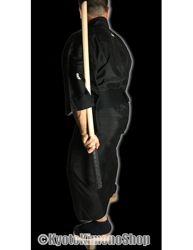 Men's vintage traditional Japanese kimono Black Silk Tachibana Montsuki ...